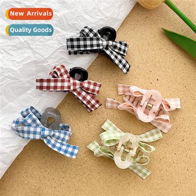 Spring and summer new checkered bow small grab clip sweet gi