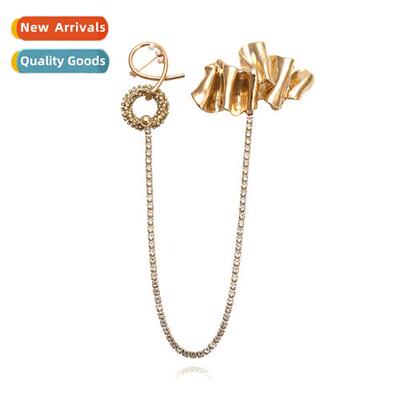 Tassel inlaid diamd double head brooch vintage metal inlaid