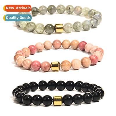 2023 New 8mm Beads Stch Ste Beaded Bracelet for Men Cylindri