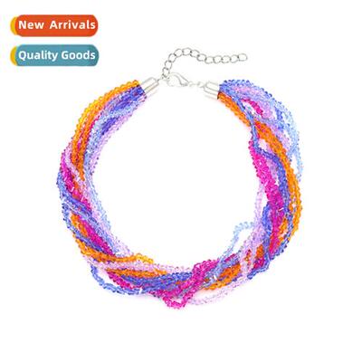 Design hmade beaded colorful artificial crystal necklace ins