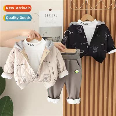 Boys fashi su 2023 new baby fashi sports three- set thickene