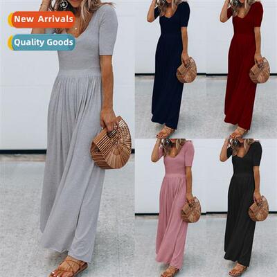 Womens new round neck short sleeve lg jumpsu OM9022