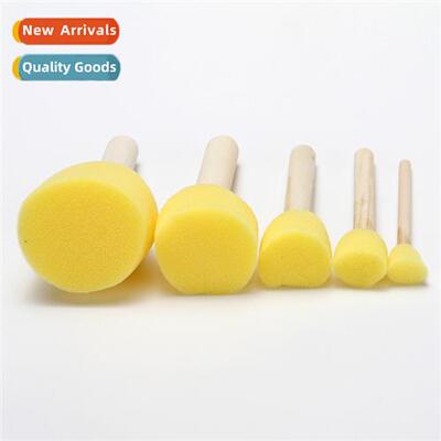 5 spge brushes wh wooden hles yellow spge head stamps childr