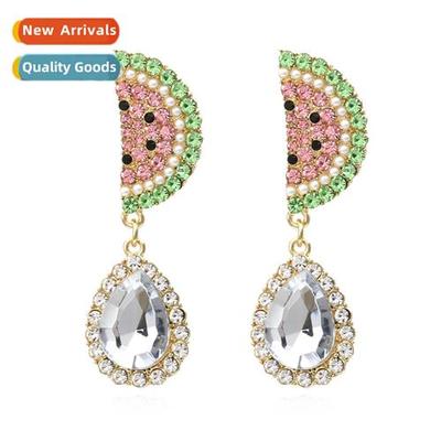 Korean fashi fru watermel earrings inlaid diamd persalized