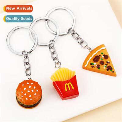 Fashi creative new pizza burger fries keychain imati food pe