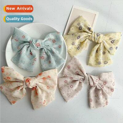 Rustic small daisy floral bow hair clips female cute lerary