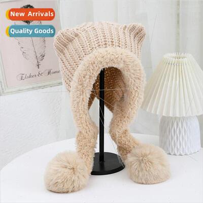 new fall winter cat ears double tail two hairball knted cap