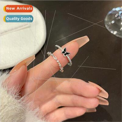 Black zirconia butterfly ring female ins niche cold wind hig