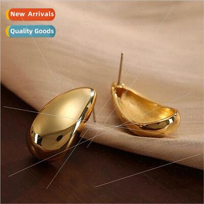 Europe new simple melon shape gold drop earrings minimalist