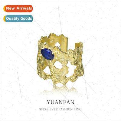 925 silver Folded Textured Ring Women Europe Cold che Open F