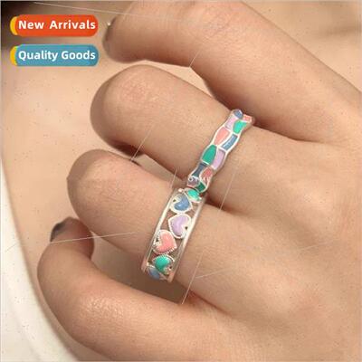 fall macaron color enamel drip oil heart open ring sweet coo
