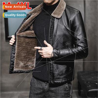 men PU leather jacket father installed in young middle-aged