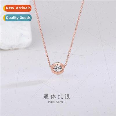 s925 silver Korea round zirconia necklace niche minimalist g
