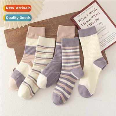Retro striped socks womens mid-calf socks in the fall sectio