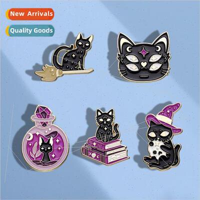 Dark punk magic cat design alloy badge cartoon black cat cor