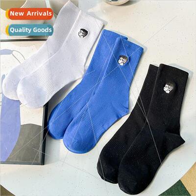 al new cotton mid-calf socks mens Klein blue cartoon embroid