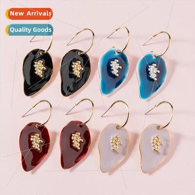 mple oil drip multi-color geometric earrings fashion C-shape