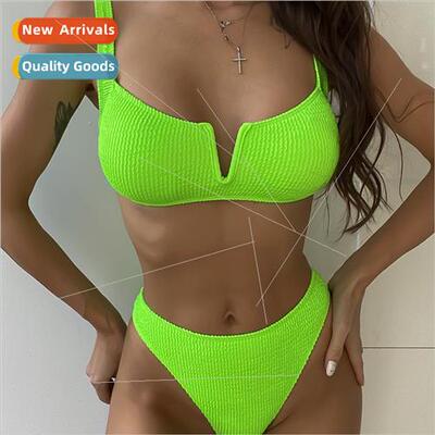 2022 Spl Swimsu Womens New Europe Bikini Solid Color Wave Cl