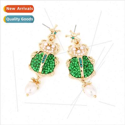 Personalized versatile rice beads ladybug earrings retro des