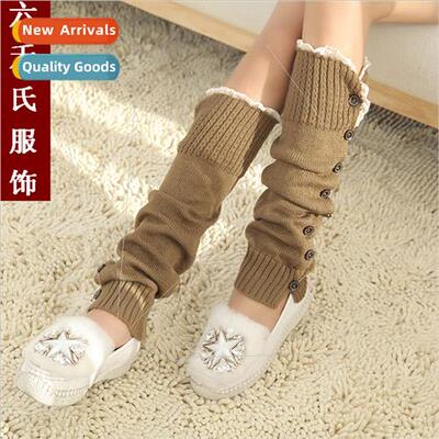 2022 Korea loose wool leg warmers knted binding long socks f