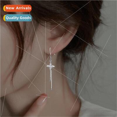 Cross Quadrangle Tassel Ear Hooks Sweet Cool Earrings Lucky