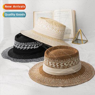 UK exquise color combination concave top straw hat female su