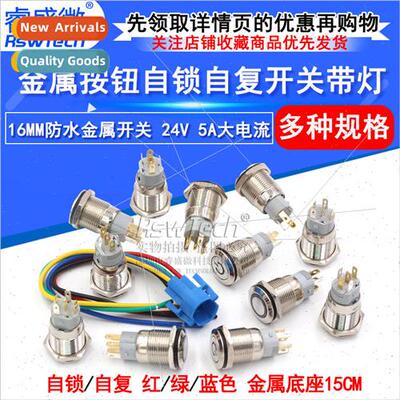 12V/24V 16MM Ring -Resetting -Locking Metal Pushbutton Swch