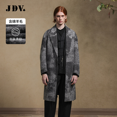 JDV冬季灰黑翻领长款呢大衣保暖