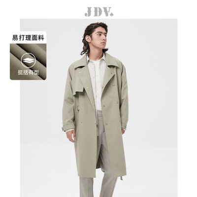 JDV商场同款绿色翻领风衣外套