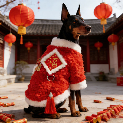 杜宾专用狗狗新年衣服过年穿的棉服小狗冬天保暖四脚衣秋加绒加厚