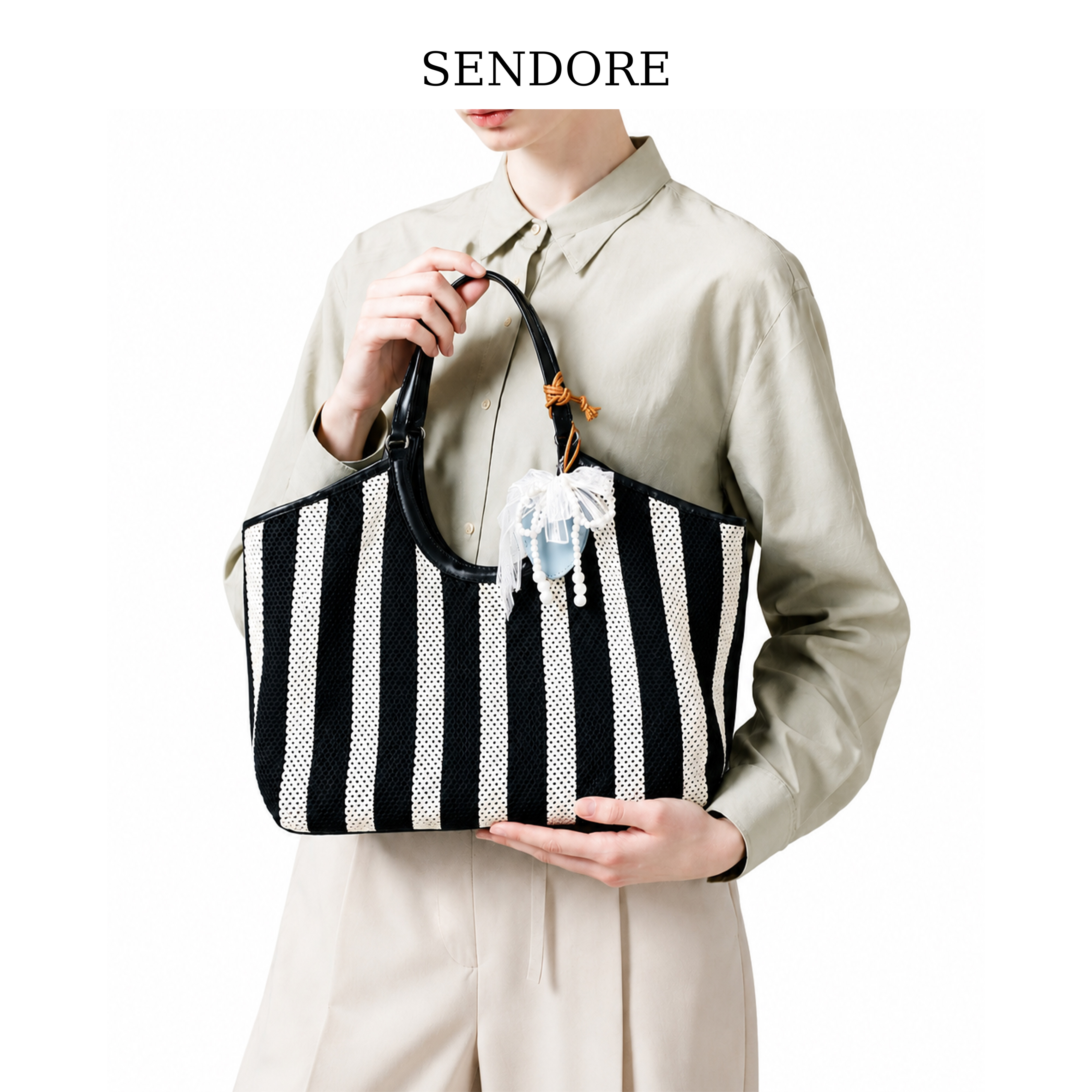 SENDORE 森岛/托特包 大牌风时尚休闲百搭编织条纹小众托特包