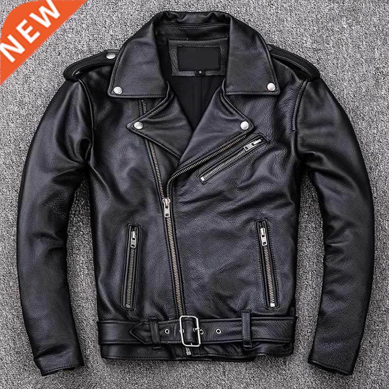 Spring Classical Motorcycle oblique zipper Jackets Men Leath_虎窝淘