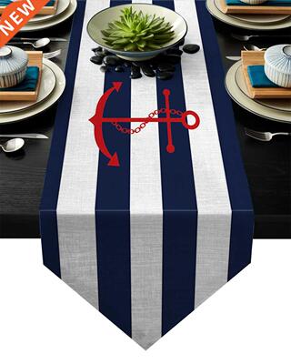 Simple Blue And White Stripes Anchor Table Runners Tableclot