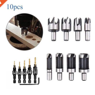 10Pcs 1/4'' Hex Countersink Drill Bit Wood Plug Cutt