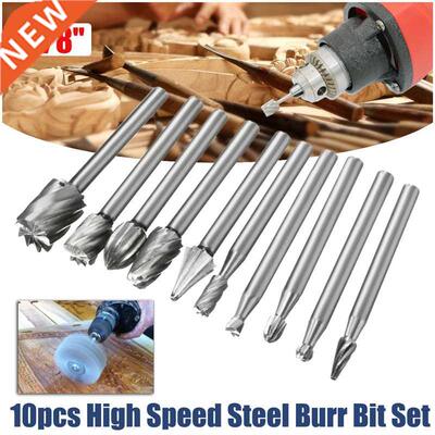 10pcs HSS 1/8 Inch Shank Milling Rotary File Burrs Bit Set W