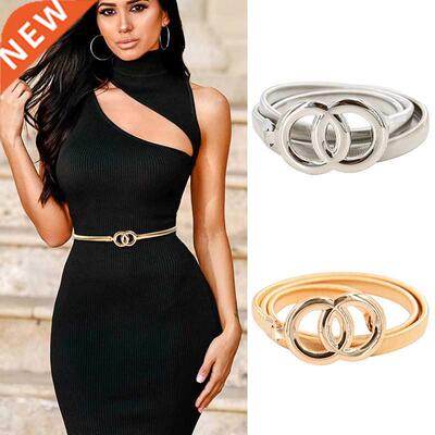 New Double Ring Belt Gold Silver Sretch Elastic Waist Belts