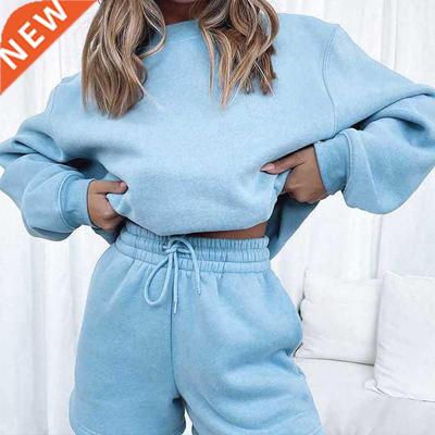 All-match long-sleeved sweate Hip-packed short two-piece set