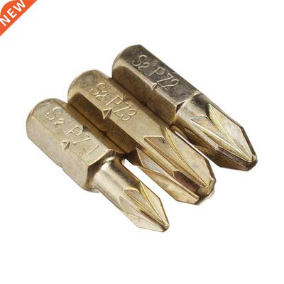 3pcs 25mm Pozi Bits 1/4 Inch Hex Shank Electroplating Bronze