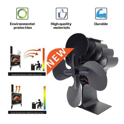 HOT Black Fireplace 4 Blades Heat Powered Stove Fan Log Wood