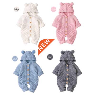 Autumn Winter Newborn Baby Boys Girls Bear Ear Knit Romper H