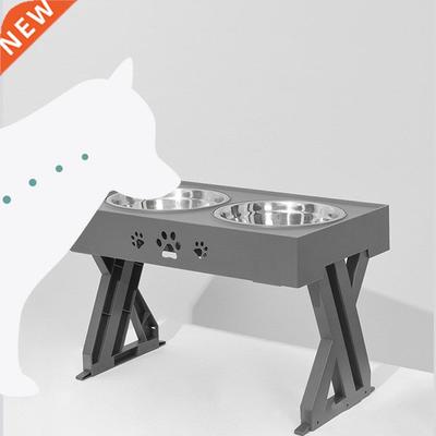 Adjustable Raised Pet Bowl Stainless Steel Double Bowls Stan