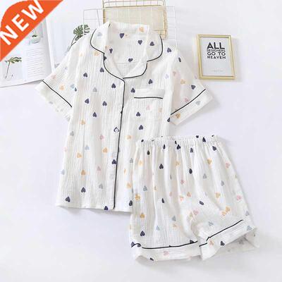 Japanese summer new ladies cotton gauze short sleeve shorts