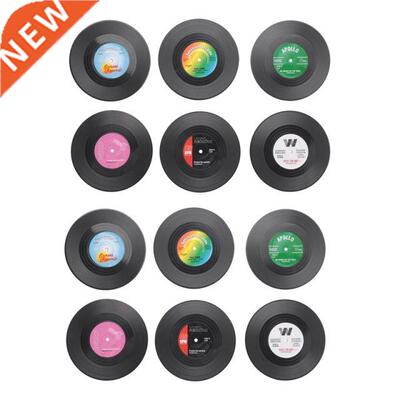 12Pieces / Set Spinning Retro Vinyl Disc Drink Coasters