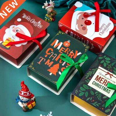 4Pcs Book Shape Merry Christmas Candy Boxes Bags Christmas S
