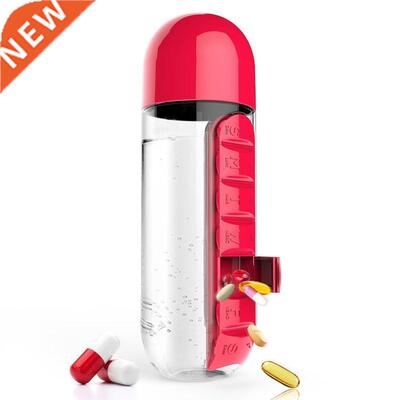 600ml Sports Plastic Water Bottle Combine Daily Pill Boxes O