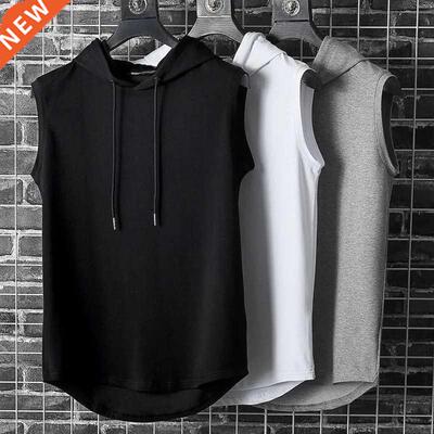 Summer Mens Muscle Hoodie Ve Sleeveless Bodybuilding Gym W