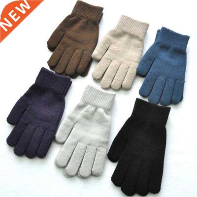 1Pair Knitted Woolen Couple Gloves Winter Solid Color Full F