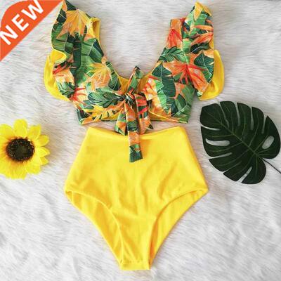 Floral Ruffled Hem Bkn Set Women Flora V-Neck Hgh-Waste