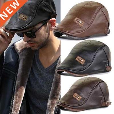 Top PU Leather Newsboy Cap Men Planas Duckbill Visor Hat Win