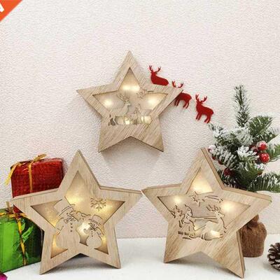 Wooden Star Shaped Hanging Ornament Star Tree Topper Snowman